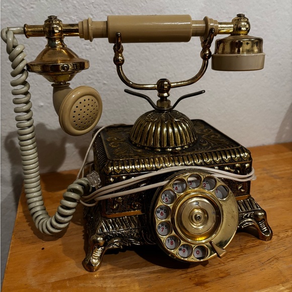 Office | Vintage Gold And Cream Rotary Telephone | Poshmark